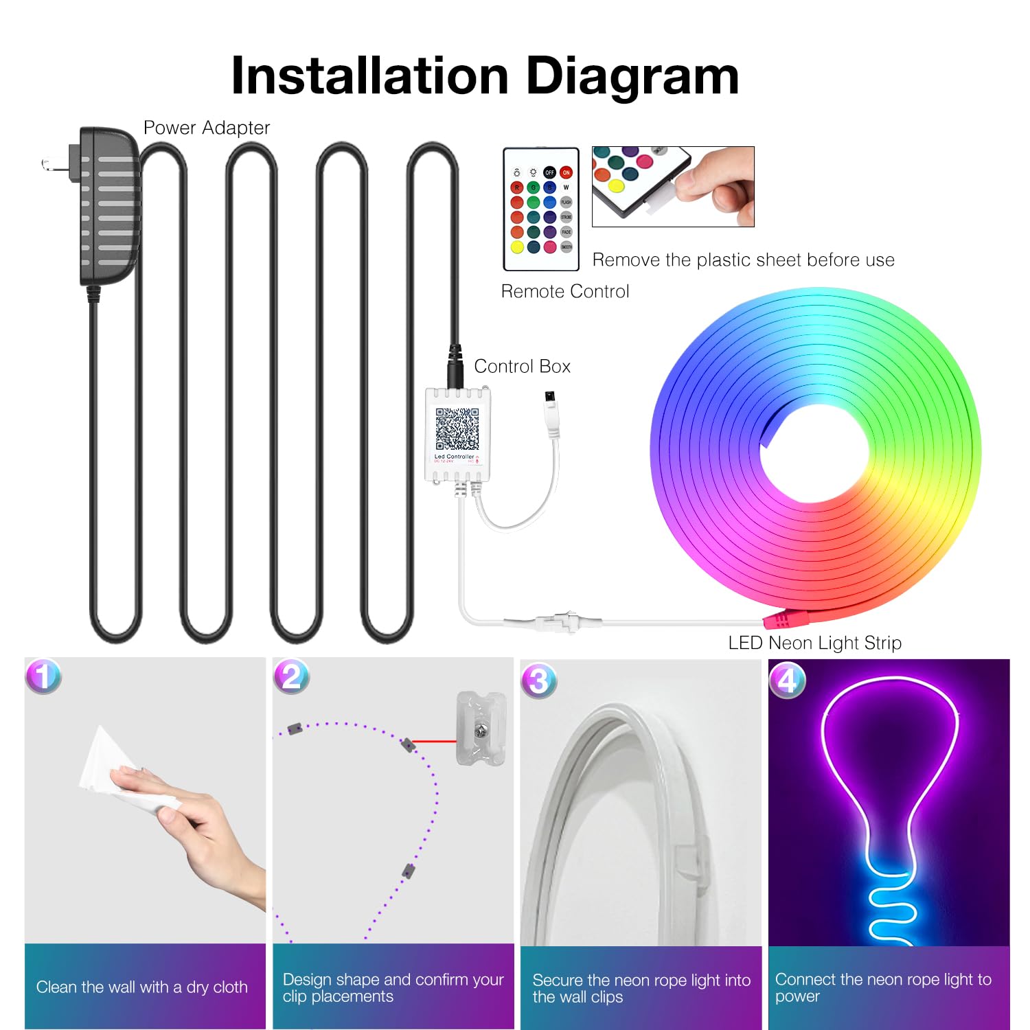 DAYBETTER Smart Led Lights 65.6ft, App Controlled Led Strip Lights Kits with 24 Keys Remote, Timer Schedule Led Lights Strip, Color Changing Led Lights for Bedroom Party Kitchen