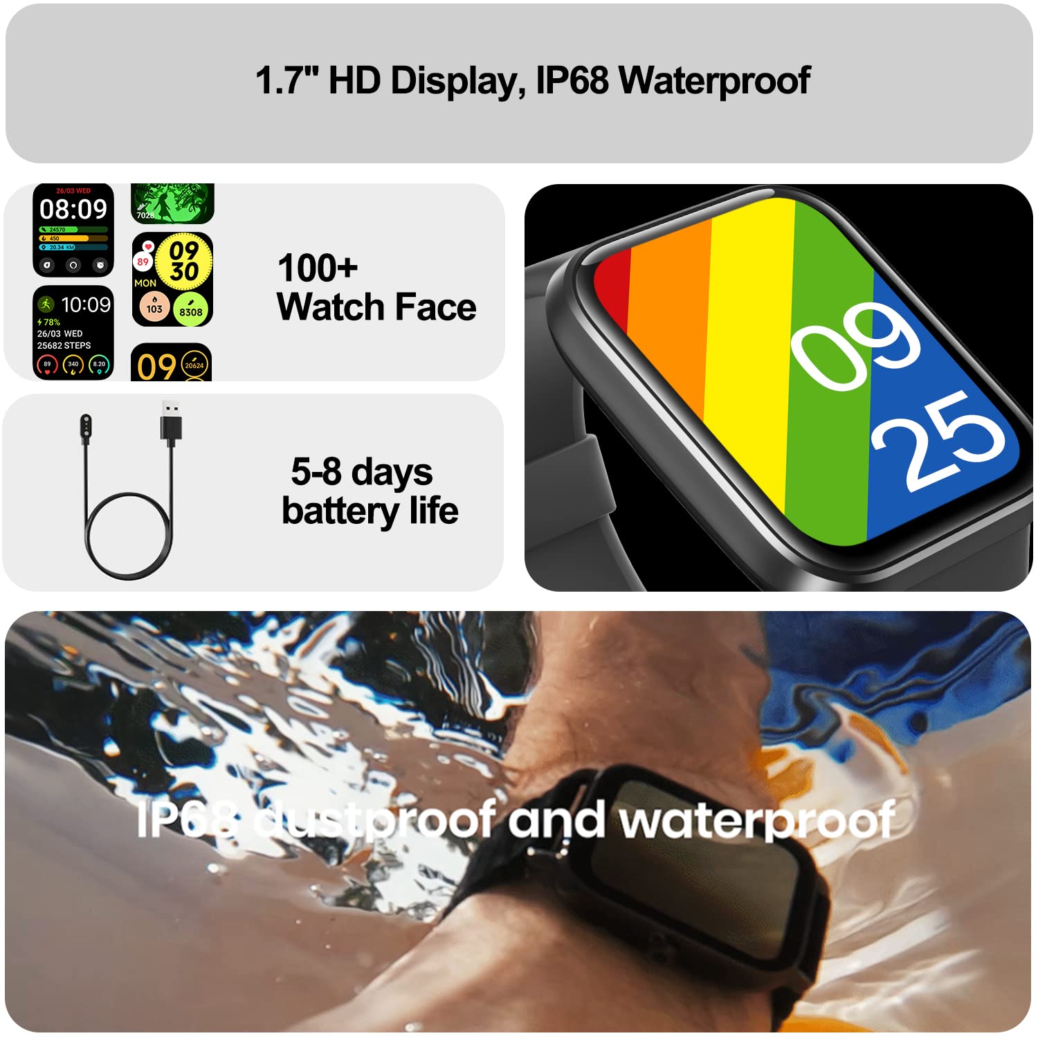 ENGERWALL Smart Watch with Call/Answer, Alexa Built-in, Fitness Tracker with Heart Rate Blood Oxygen Sleep, 1.7" HD Display, 60 Sport Modes, Waterproof Pedometer for Men/Women Android/iOS