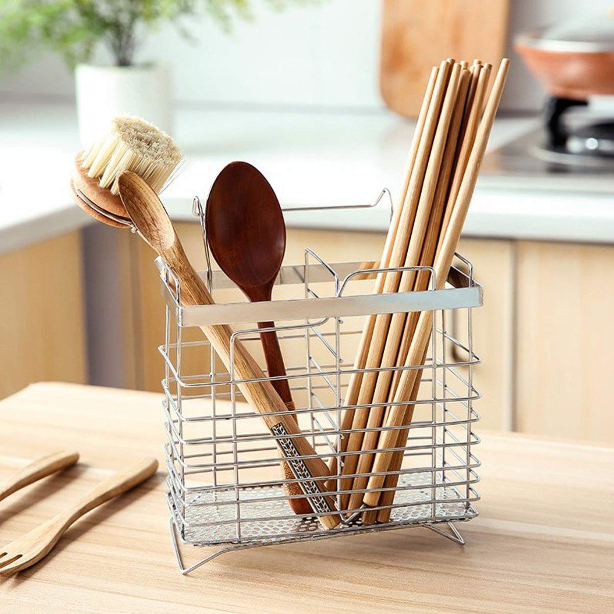 DOITOOL Dish Rack Cutlery Drainer Wall Mounted Stainless Steel kitchen Utensil holder Kitchen Utensil Storage Organizer Caddy for Chopsticks Forks Spoons Tableware Dish Drainer Rack Sponge Holder