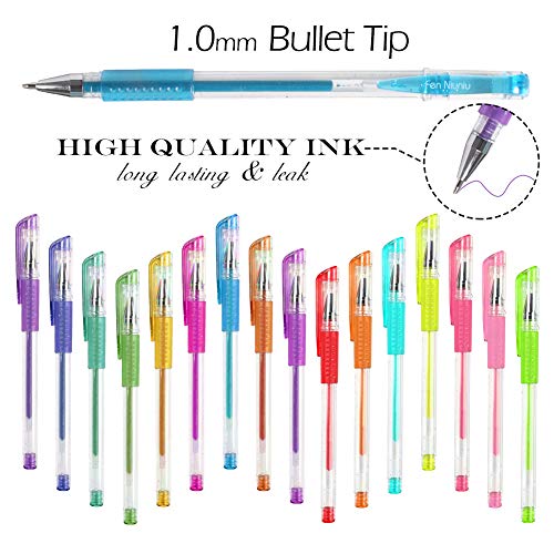 CAISEXILE 24 Coloring Glitter Gel Pens come with 24 Free Matched Refills, Artist Drawing Pens, for Adult Coloring Sketching Doodling Writing