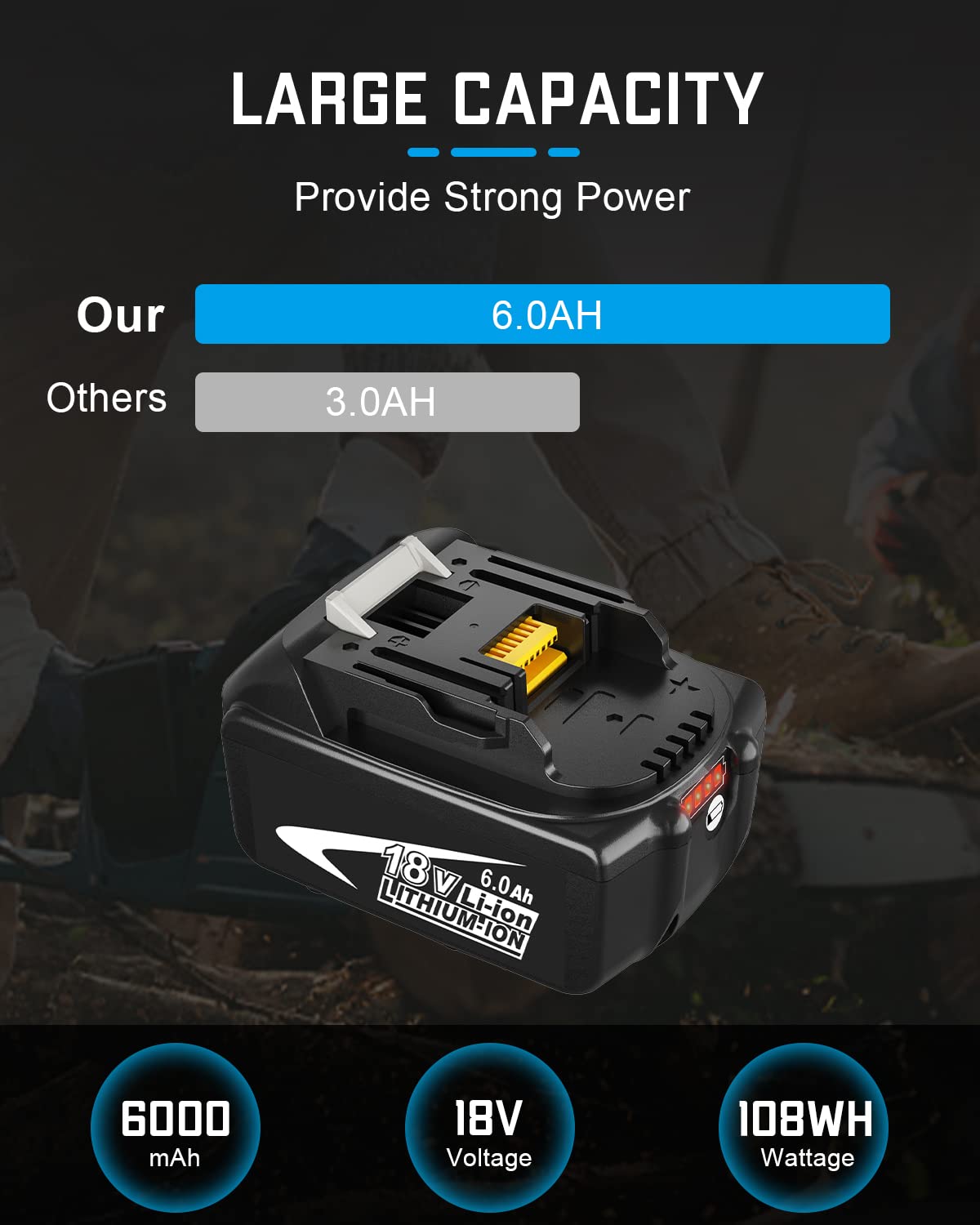 GERIT BATT Upgraded to 6.0Ah BL1860 Replacement for 18V Battery Compatible with 18V Battery Lithium Ion BL1860B BL1850 BL1850B BL1840 BL1840B BL1830 BL1830B BL1815 BL1815B(Multi)