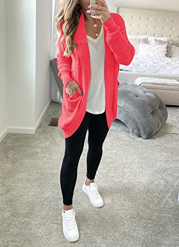 ZESICA Women's 2023 Fall Long Sleeve Open Front Cardigans Casual Lightweight Soft Chunky Knit Draped Sweaters Outerwears,Watermelon,Medium