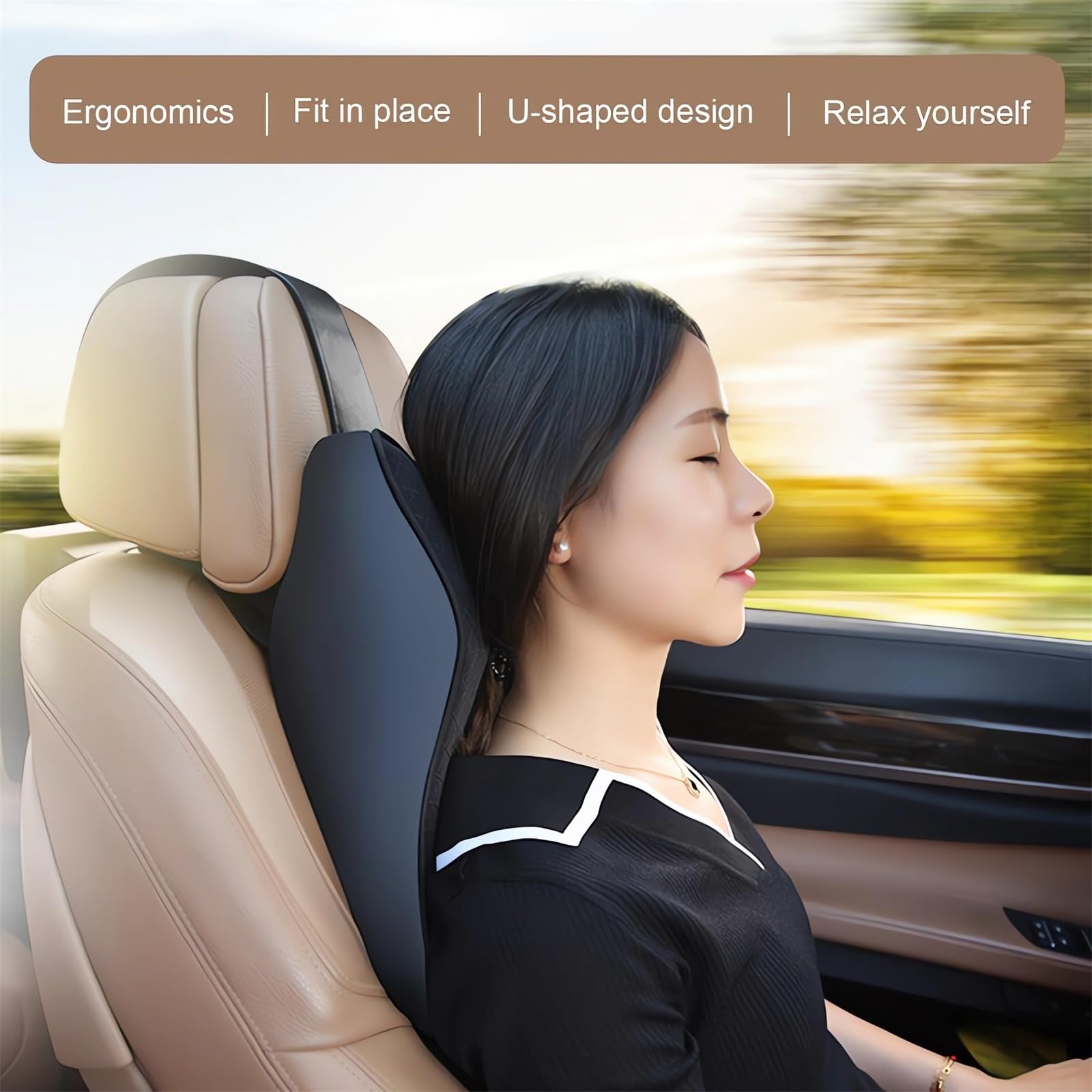 Car Seat Headrest Neck Rest Cushions - 2023 New Ergonomic 3D Memory Foam Car Neck Pillow with Removable Cover, Car Neck & Head Support Rest Pillow, Head Rest for Office Chair Neck Support (Black)