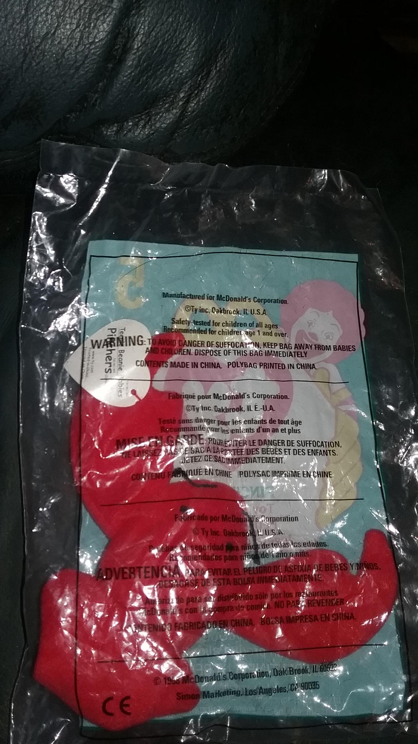 New NIP McDonalds TY Beanie Babies #5 Pinchers Lobster 1998 ,#G14E6GE4R-GE 4-TEW6W279825