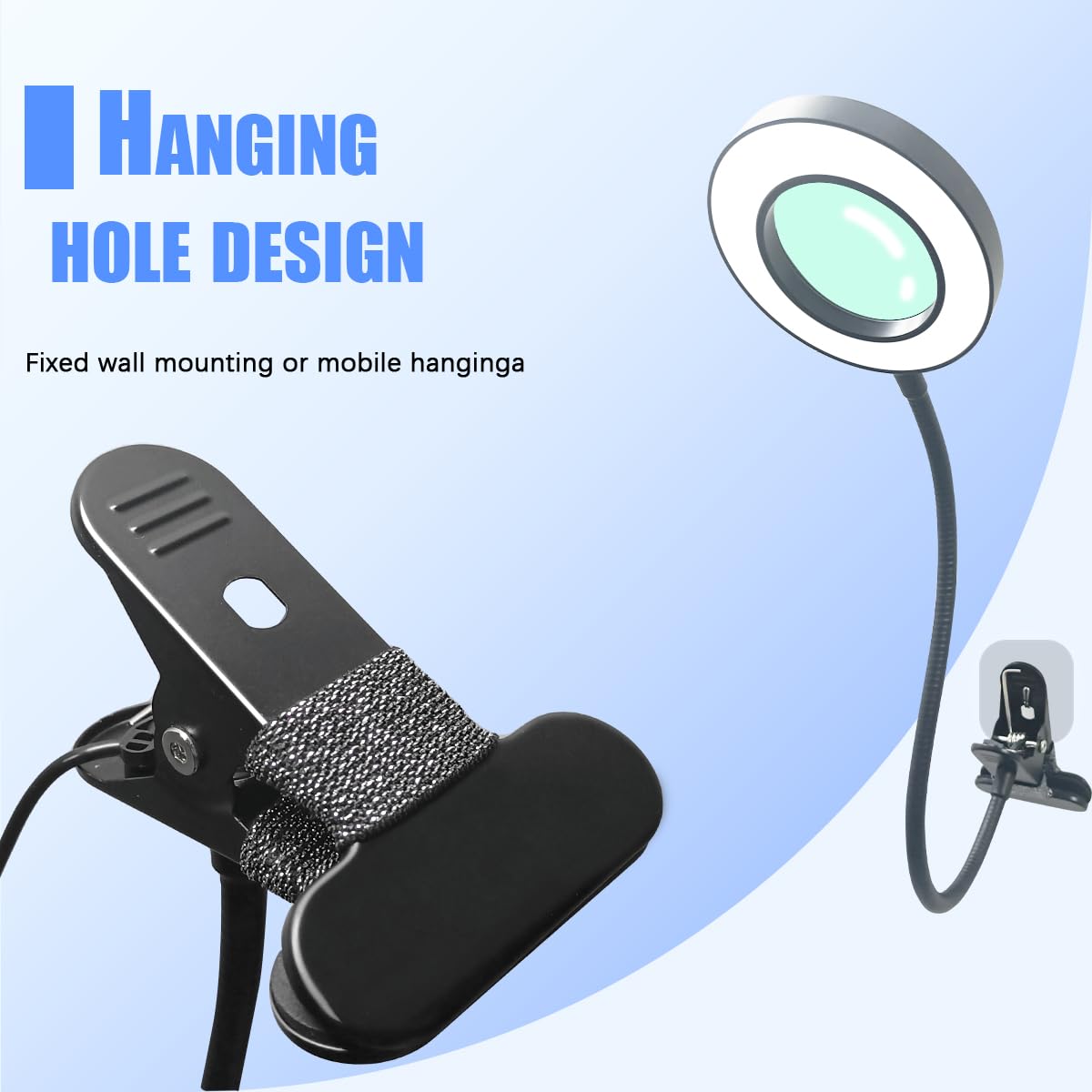 Clip on Magnifying Glass with Light for Crafts Hand Free 5X, 3 Color 48 LED Magnifying Lamp with Light, Desk Lamp with Magnifying Glass and Light, Desk Light with Magnifying Glass Lamp, Magnifier lamp