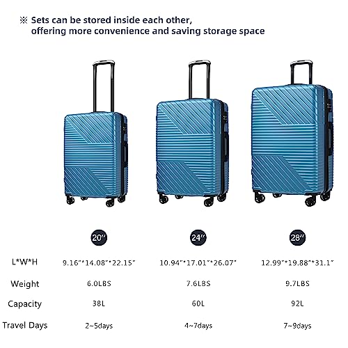 Merax Luggage Sets 3 Piece Suitcases Set ABS Expandable 8 Wheels Spinner Suitcase, TSA Lock Travel Luggage For Man And Women (Blue)