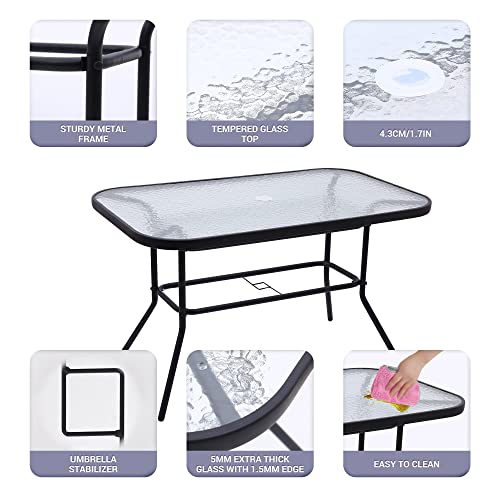 JOYTIO Folding Patio Dining Set, Garden Patio Furniture Set, 8-Piece Outdoor Dining Set with Tilted Removable Umbrella, 6 Folding Chairs, and 1 Rectangular Tempered Glass Table β Grey