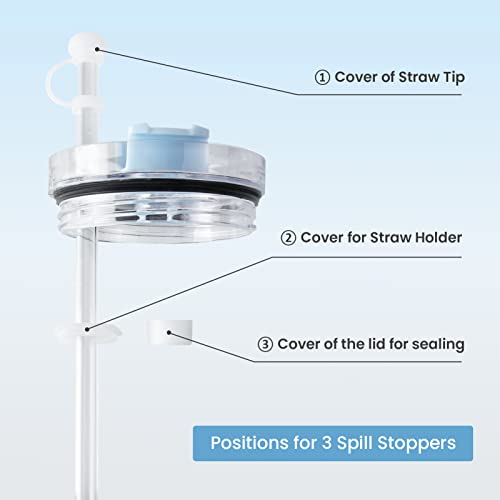 Tops Home Set of 3 Silicone Spill Proof Stoppers, Compatible with Stanley Cup 1.0 (40oz/30oz) - Tumbler Accessories, with 2 Straw Cover Caps, 2 Square Spill Stoppers, and 2 Round Leak Stoppers