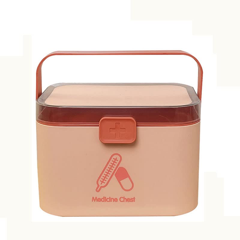 Household Medicine Chest Two Layers PP Storage Box with Sticker Large Capacity for Home Dormitory Organization (S Pink 21.2x15.3x15cm/8.35x6.02x5.91in)