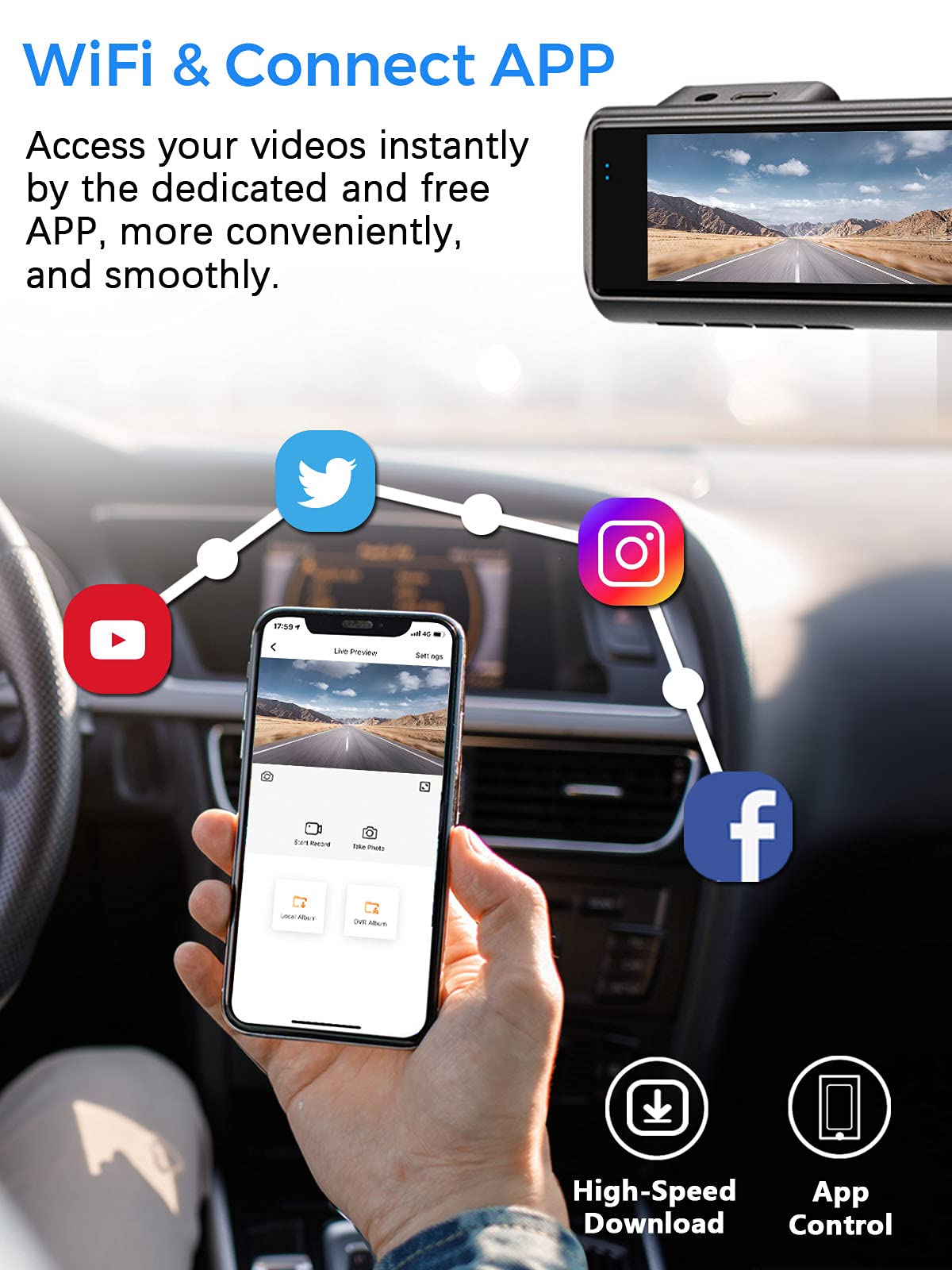 Dash Cam 4K WiFi Ultra HD 2160P Car Dash Cam Front, Dash Camera for Cars Dashboard Camera Recorder with Night Vision, WDR, Loop Recording, 170° Wide Angle, G-Sensor, 24H Parking Monitor