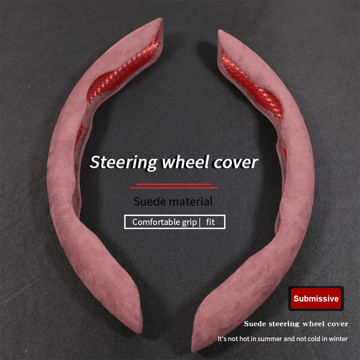 Car Steering Wheel Cover, Microfiber Suede Leather and Carbon Fiber Double Sided Design, Warm in Winter and Cool in Summer, Breathable Non Slip Segmented Protector for Most Cars (Turn Fur/Pink)