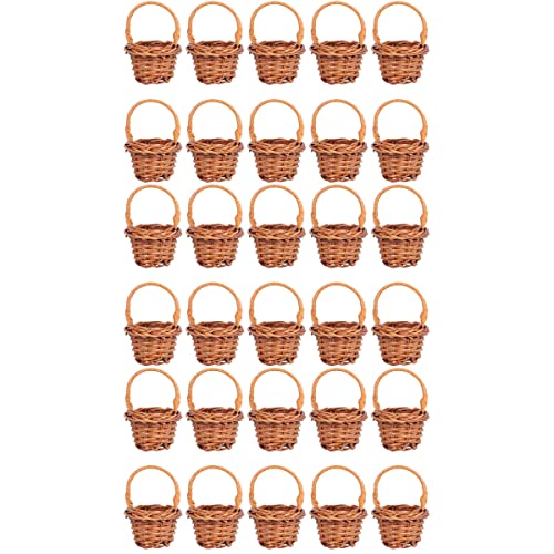 Happyyami 20 Pcs Small Flower Girl Woodchip Country Basket Tiny Wicker Basket With Handle Mini Woven Wooden Basket Desktop Miniature Wicker Basket (30PCS)