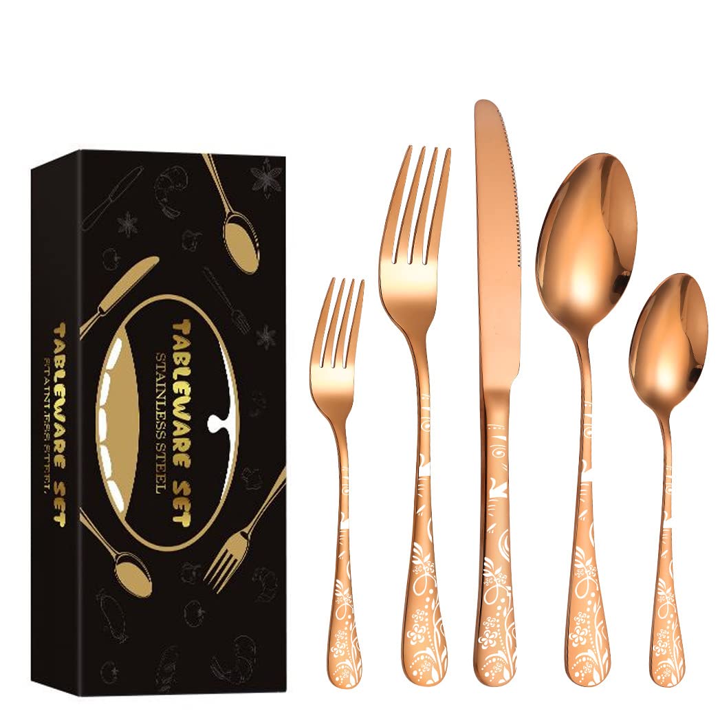cathyladi Utensils Silverware Set 24-Piece Cutlery for 6,Stainless Steel Mirror-Polished Dishwasher Safe Home,Kitchen Including Knife Fork Spoon and Teaspoon