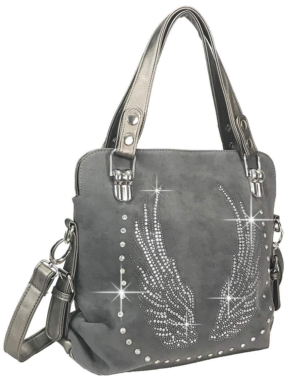 Zzfab Concealed and Carry Purse Double Handles Rhinestone Wing Purse Pewter