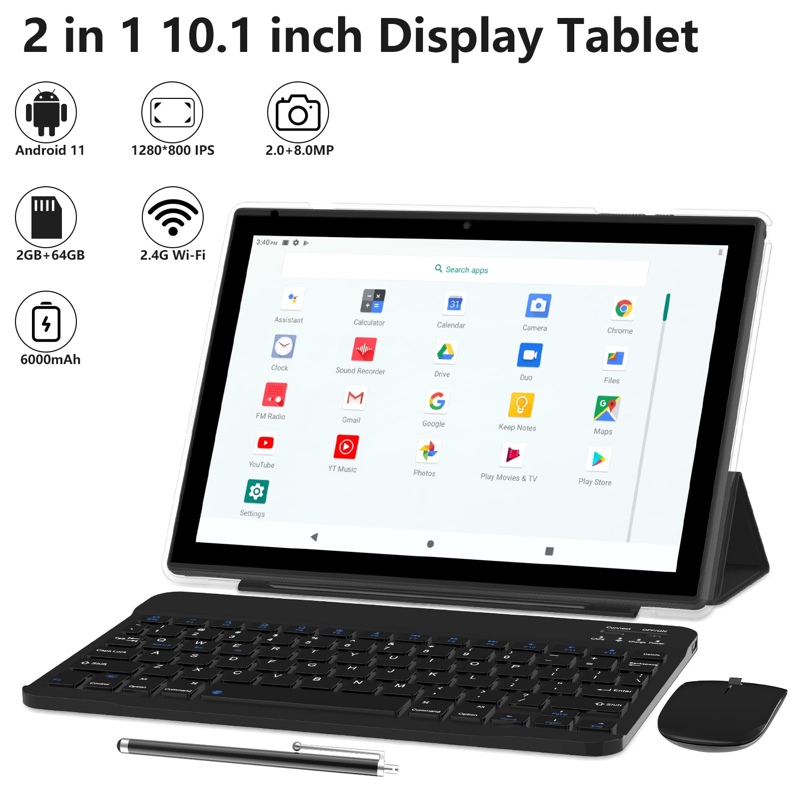 CUPEISI Tablet 10.1 inch, Android 11 Tablets, 64GB ROM 2GB RAM 512GB Expandable, Tablet PC with 6000mAh Battery, 8MP Dual Camera, WiFi, BT, 1280 * 8000 IPS HD Touch Screen, GMS Certified Tableta