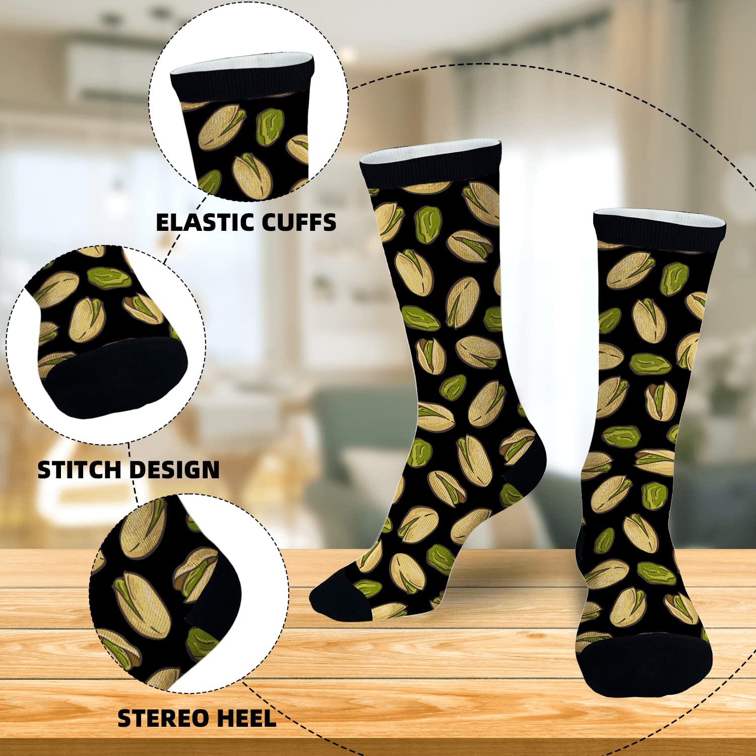 Catilo Roasted Pistachio Seed Shell Novelty Socks Crazy Funny Dress Crew Socks Gift For Women Men