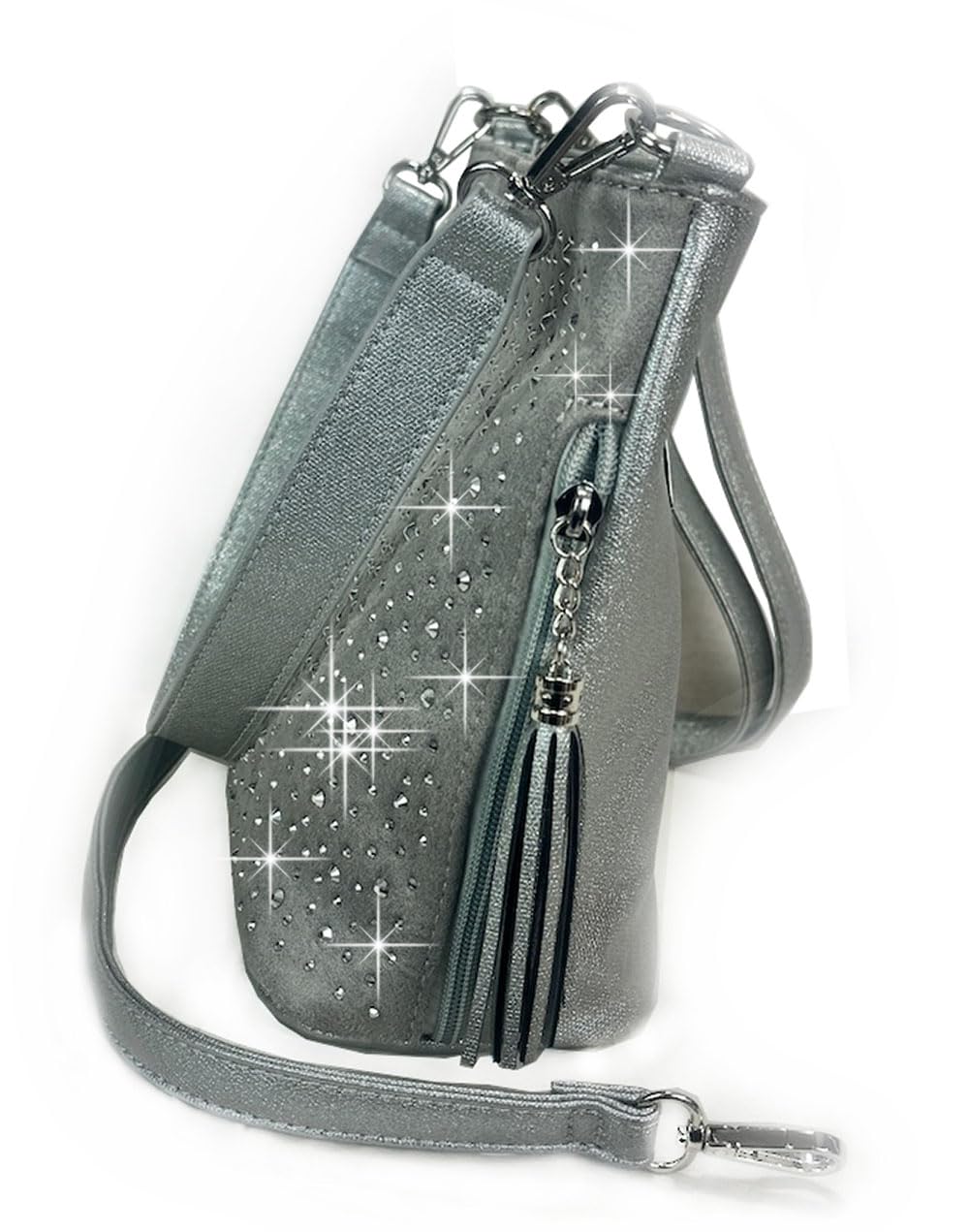 Zzfab Star Sparkling Rhinestones Crossbody Bag Pewter