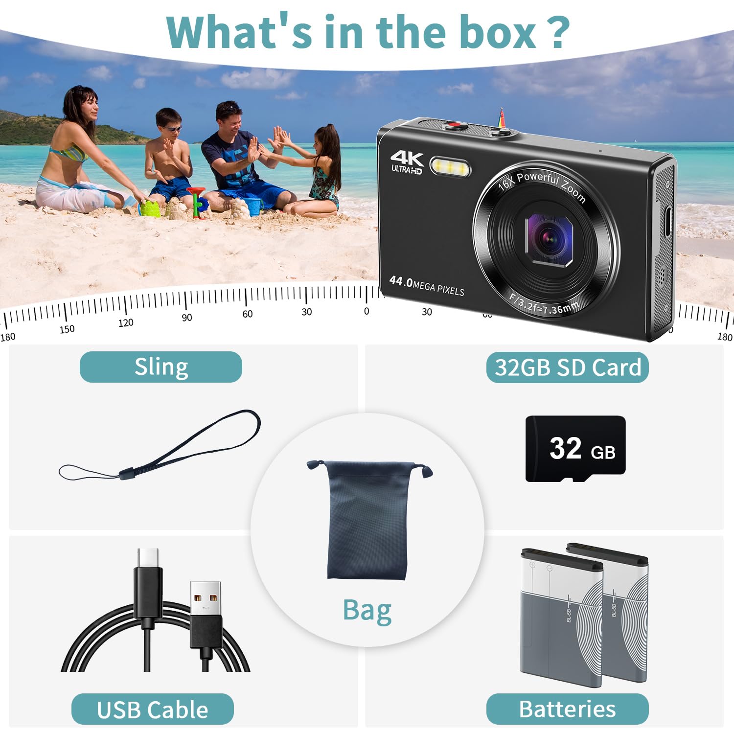 Digital Camera with LCD Screen, 1080P 44.0 Mega Pixels Vlogging Camera for Teens, Kids Boys and Girls,Compact Camera Mini Camera with 16X Digital Zoom Vlogging Camera for Teens, Kids