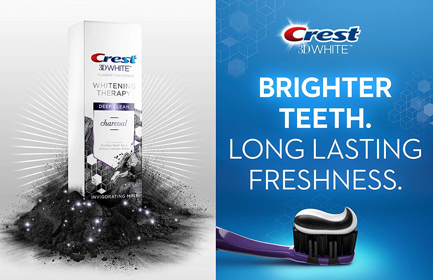 Crest 3d White Whitening Therapy Charcoal Deep Clean Fluoride Toothpaste Triple Pack and Oral-B Charcoal Whitening Therapy Toothbrush, Medium, Twin Pack