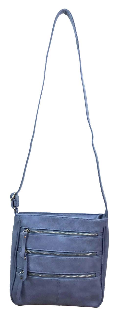 Zzfab Triple Zipper Locking Concealed Carry Crossbody Bag - CCW Concealed Carry Purse Blue