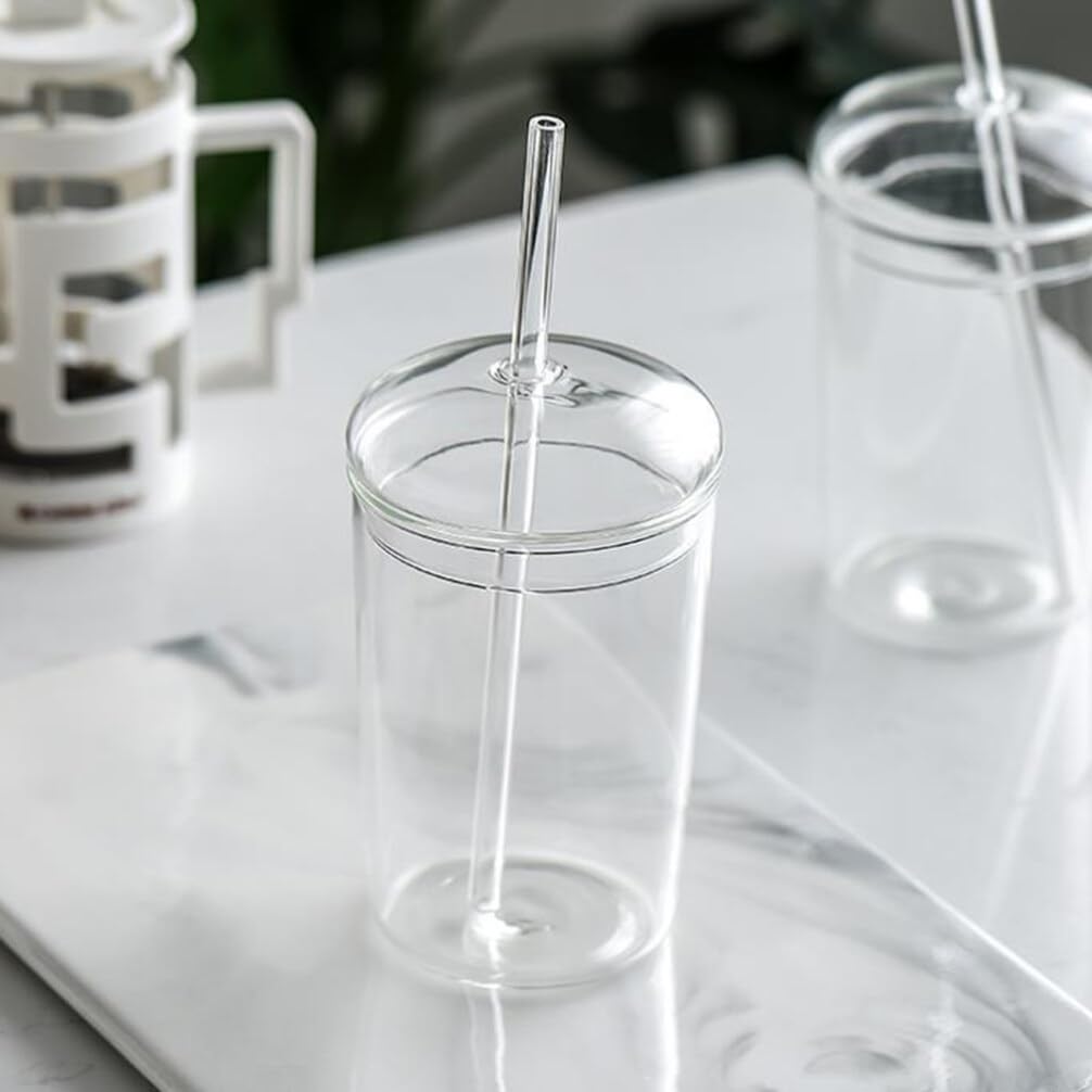 DOITOOL Glass Cups with Lid and Straw- Clear Aesthetic Cups Boba Cup- Glass Water Bottles Reusable Tumbler with Lid and Straw for Bubble Tea Juice Iced Coffee