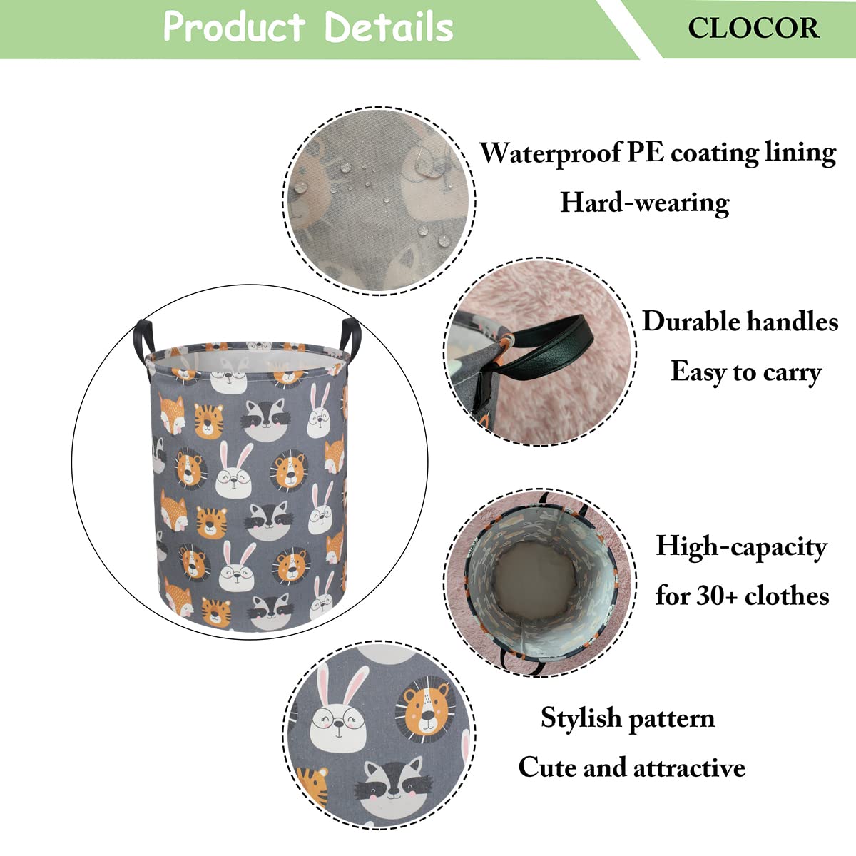 CLOCOR Laundry Basket,Laundry Hamper,Collapsible Storage Bin,Canvas Fabric Clothes Baskets,Nursery Hamper for Home,Office,Dorm,Gift Basket (Grey hexagon)