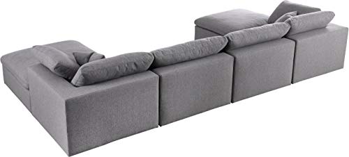 Meridian Furniture Serene Collection Modern | Contemporary Deluxe Comfort Modular Sectional, Soft Linen Textured Fabric, Down Cushions, 2 Corner + 2 Armless + 2 Ottoman, Grey
