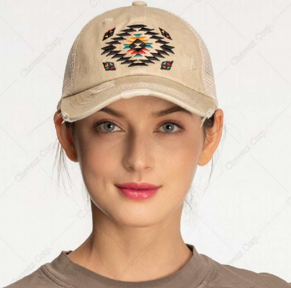 C.C Ponytail Criss Cross Messy Buns Ponycaps Baseball Cap Dad Trucker Mesh Hat (Stone Washed Leopard Denim)