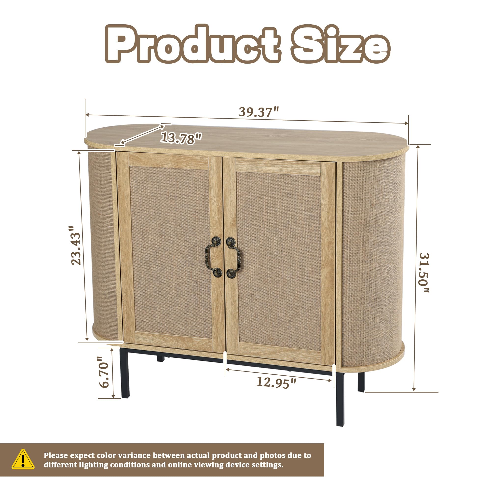 FurSch 40” Sideboard Buffet Cabinet with Storage,Oval Small Buffet Cabinet,Boho Rattan Accent Cabinet Sideboard for Living Room,Dining Room