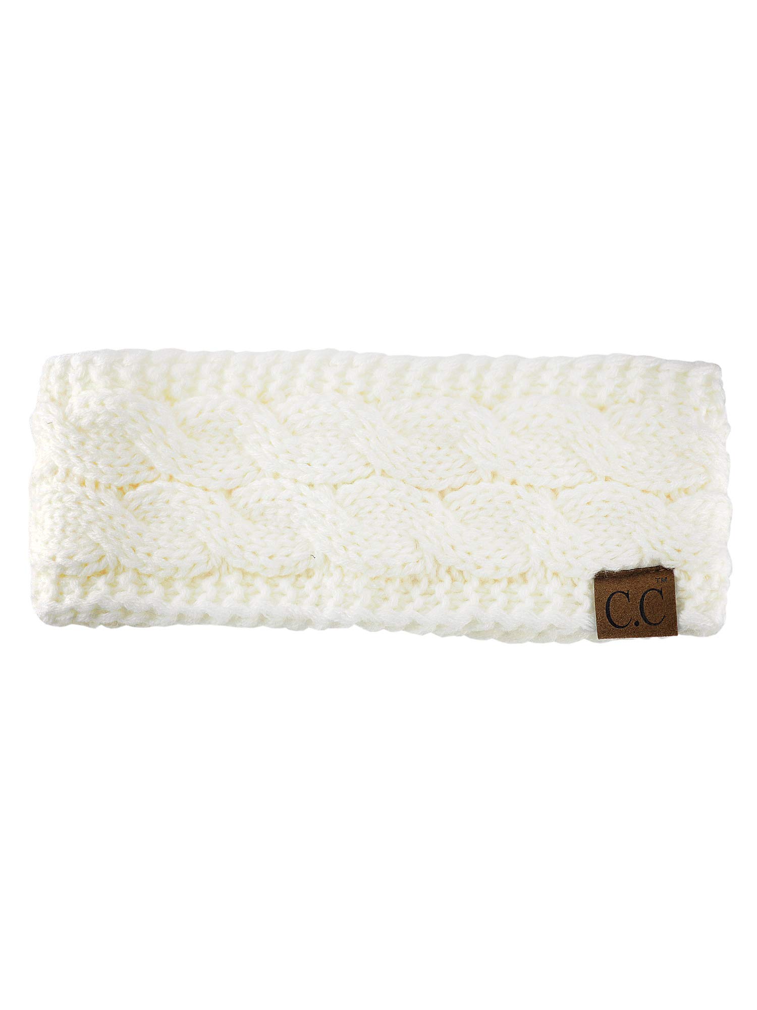 C.C Soft Stretch Winter Warm Cable Knit Fuzzy Lined Ear Warmer Headband, Ivory