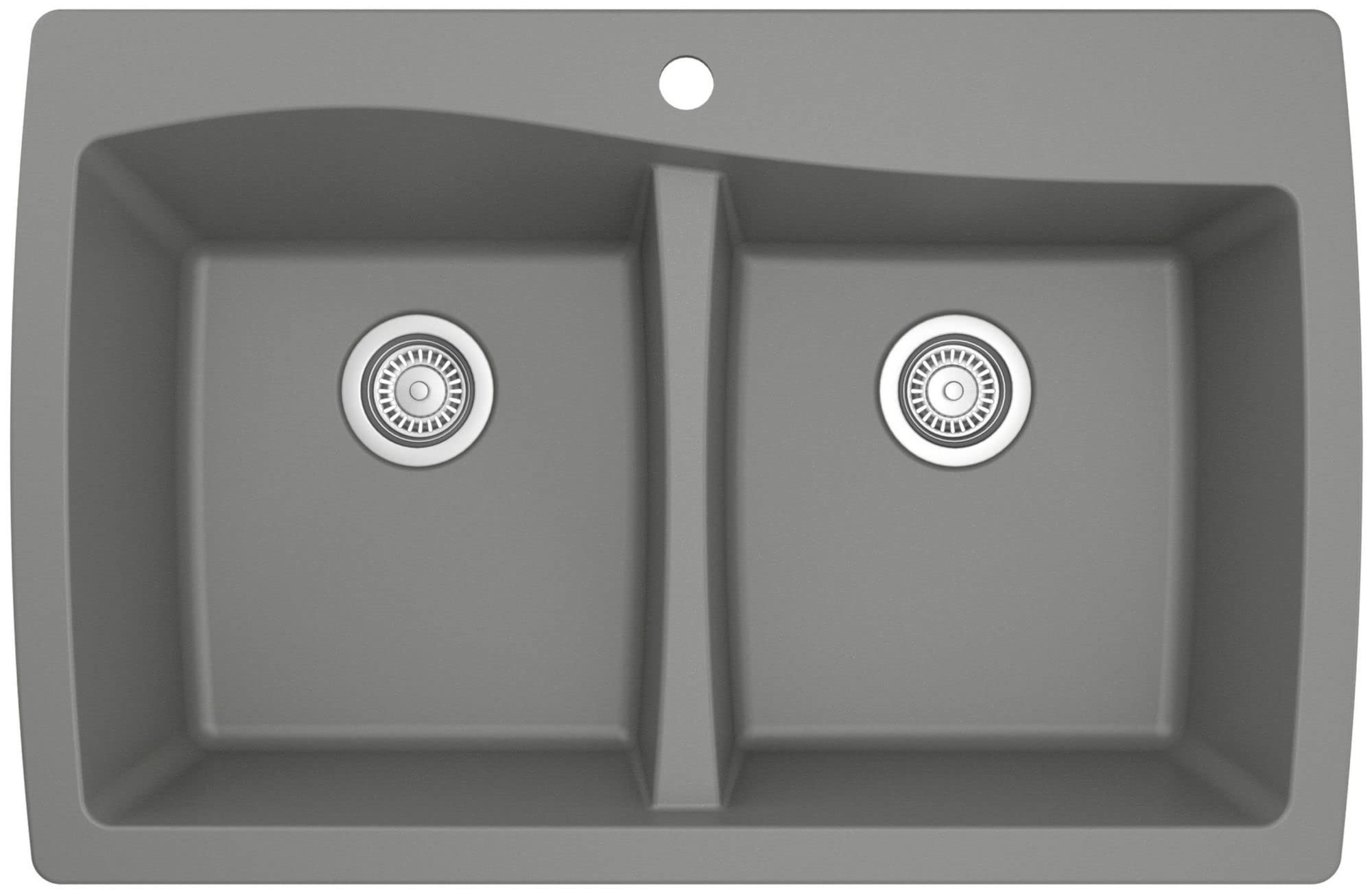 Karran QT-720 Drop-In Quartz Composite 34 in. 1-Hole 50/50 Double Bowl Kitchen Sink Kit in White
