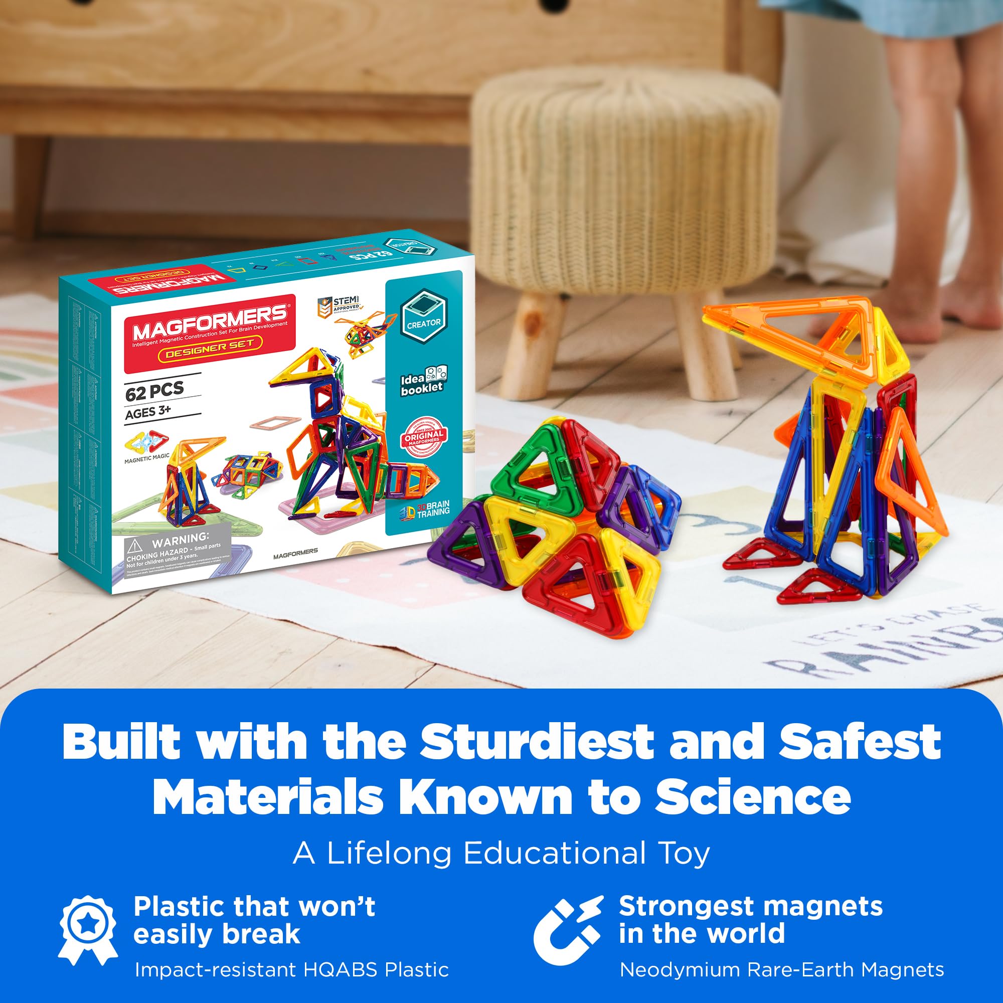 Magformers Designer Set (62-Pieces) Magnetic Building Blocks, Educational Magnetic Tiles Kit, Magnetic Construction Shapes STEM Toy Set