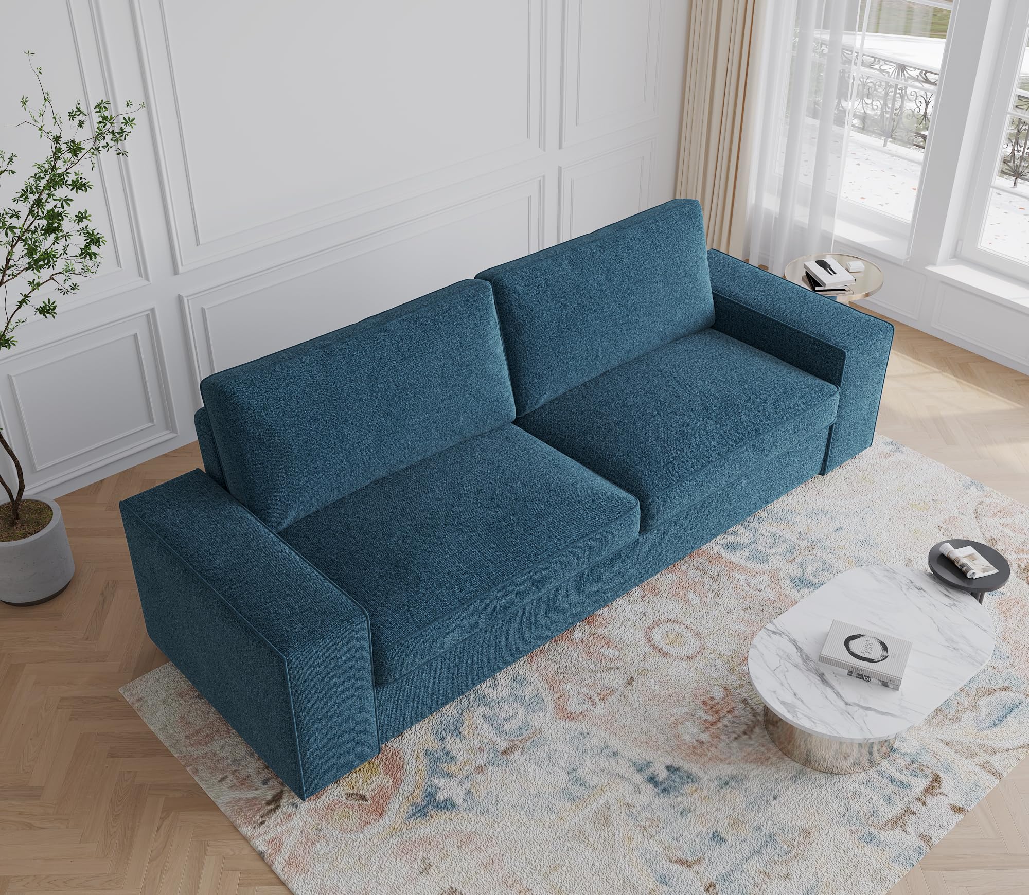 UIXE 80" Loveseat Sofa, Modern Love Seat Living Room 3-Seater Couches with Linen Fabric Cushion, Mid Century Upholstered Wide Track Armrest Couch Comfy Solid Wood Furniture for Bedroom, Blue