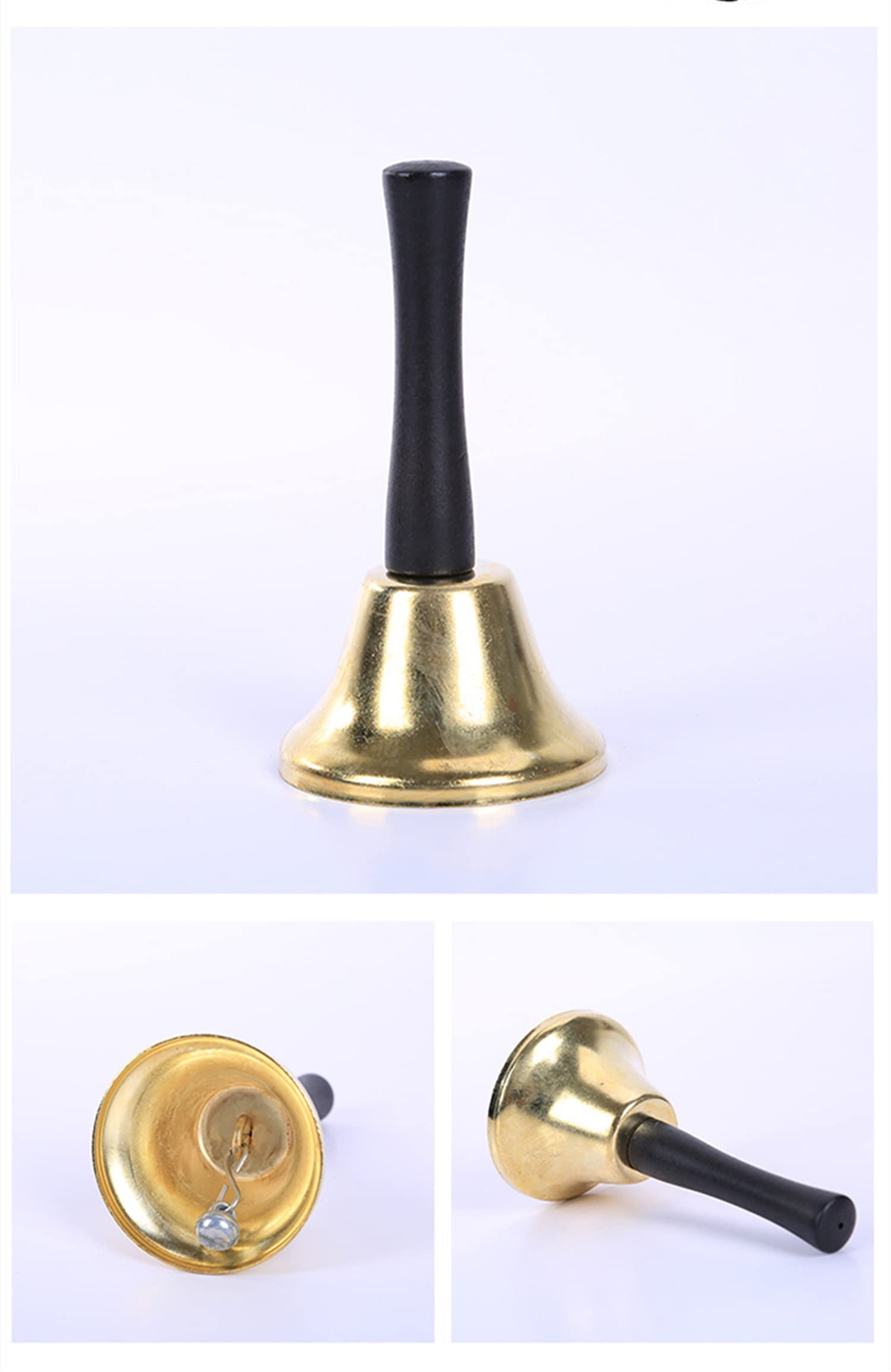Dzrige Christmas Hand Bell Santa Hand Bell,Super Loud Solid Brass Hand Call Bell with Wood Handle,4.7 Inch Handbell for Christmas,Weddings,Church,School,Service,Game