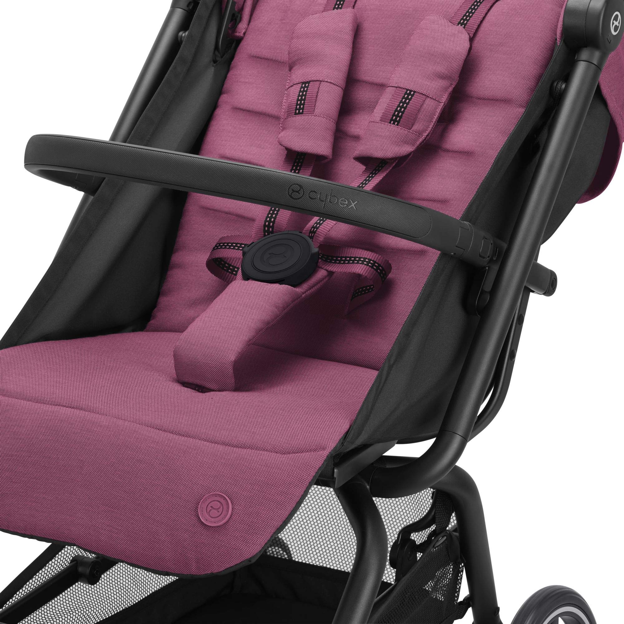 CYBEX Eezy S + 2 Stroller, Lightweight Travel Stroller, Compatible with All CYBEX Infant Car Seats, Compact Fold, Stands for Storage, All-Terrain Wheels, Baby Stroller for 6 Months+, Magnolia Pink