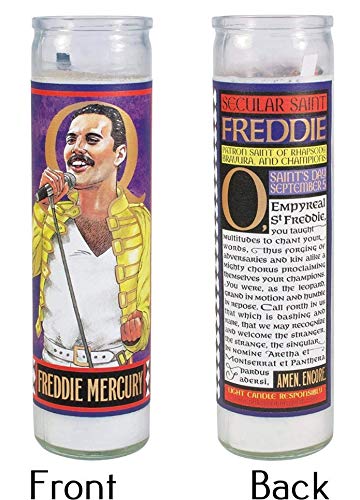 The Unemployed Philosophers Guild Freddie Mercury Secular Saint Candle - 8.5 Inch Tall Glass Prayer Votive, Made in The USA with Vegetarian Wax