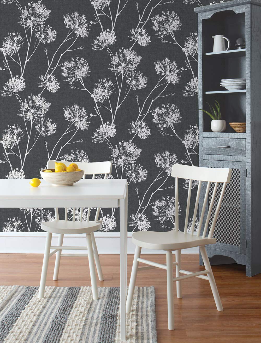 NextWall One O'Clocks Botanical Peel and Stick Wallpaper (Charcoal)