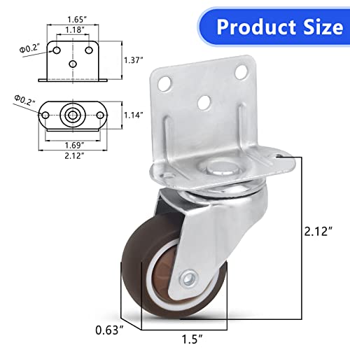 Side Mount Casters Set of 4 with Brake,1.5inch L-Shape TPR Plate Casters,Small Wheels for Furniture Wheels, Baby Bed, Suitcase, Cabinet Wheels, Table Casters, Loading Capacity 200 Lbs (1.5β L-Shape)