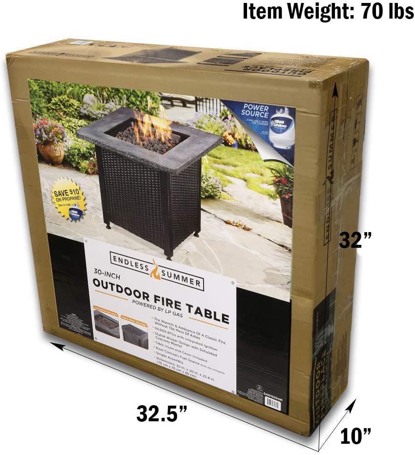 Endless Summer Propane Fire Pit Table 30 Inch Outdoor Gas Fire Pit, 50,000 BTU with Rock-Like Top, Cover, Lid, and Lava Rocks, Add Warmth and Ambiance to Your Backyard, Patio, Deck