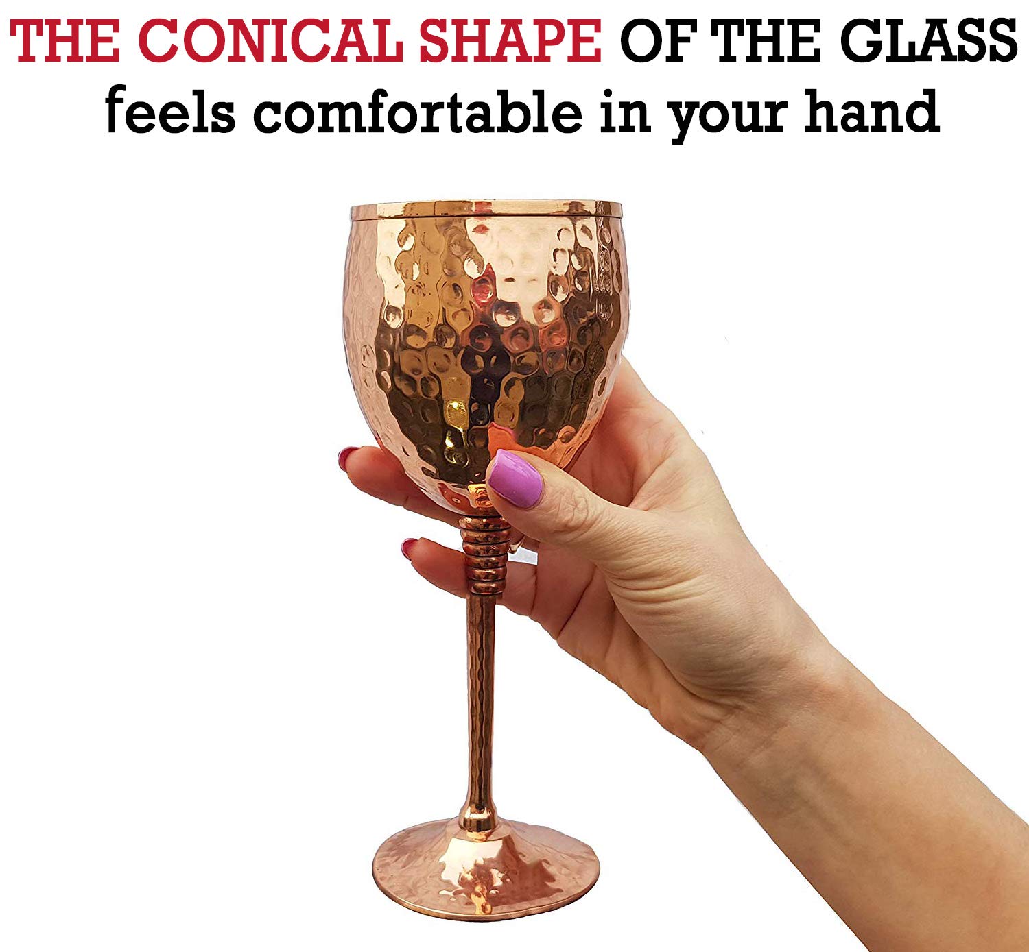 Copper wine glasses set of 2 β 11oz gleaming 100% solid hammered copper wine cups on brass copper plated stems β a gift for men and women β great glasses for red or white wine and Moscow mules