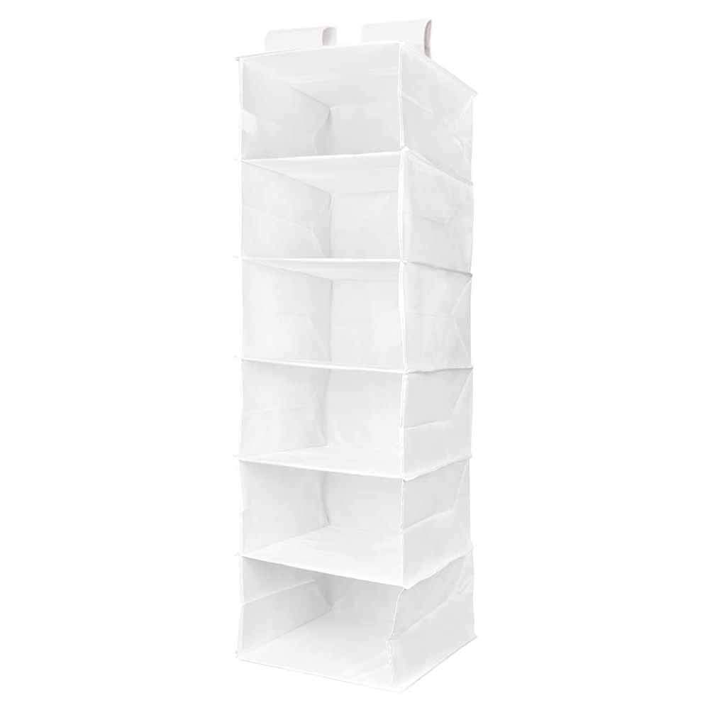 sunyou Hanging Closet Organizer 6 Shelves Cloth Hanging Organizer Foldable with 2 Widen Straps for Clothing, Blankets, Toys(White, 30cm)
