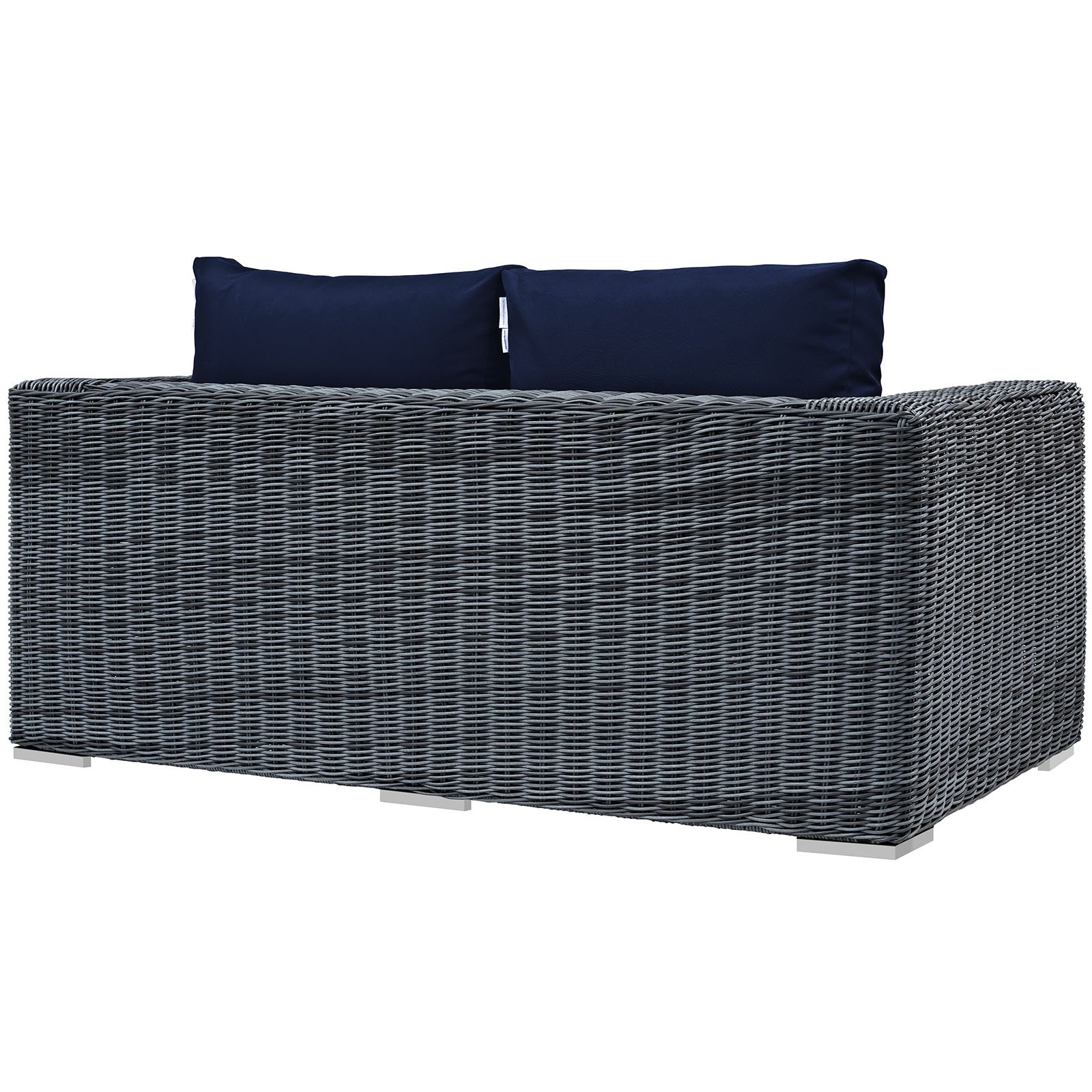 Modway EEI-1865-GRY-NAV Summon Wicker Rattan Outdoor Patio Sunbrella Loveseat in Canvas Navy