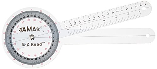 Jamar EZ Read 12.5" (32cm) Goniometer, Easy to Read Manual Range of Motion Measure Tool, Accurate Angle Measuring Device, Transparent Protractor Instrument, Inch & Centimeter Linear Measurement