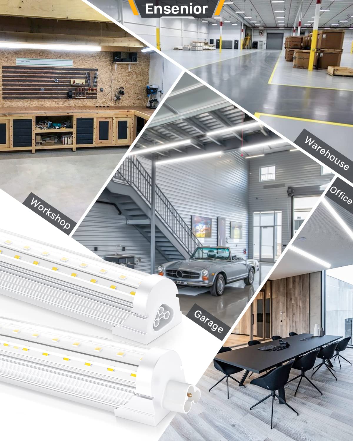 Ensenior 6 Pack 4 FT Led Shop Lights, 6000K Clear White, 5000LM Super Bright, 36W Equivalency 468W, Commercial Bay Lighting, U-Shaped Linkable Shop Lights Plug in for Garage, Workshop, FCC Certified