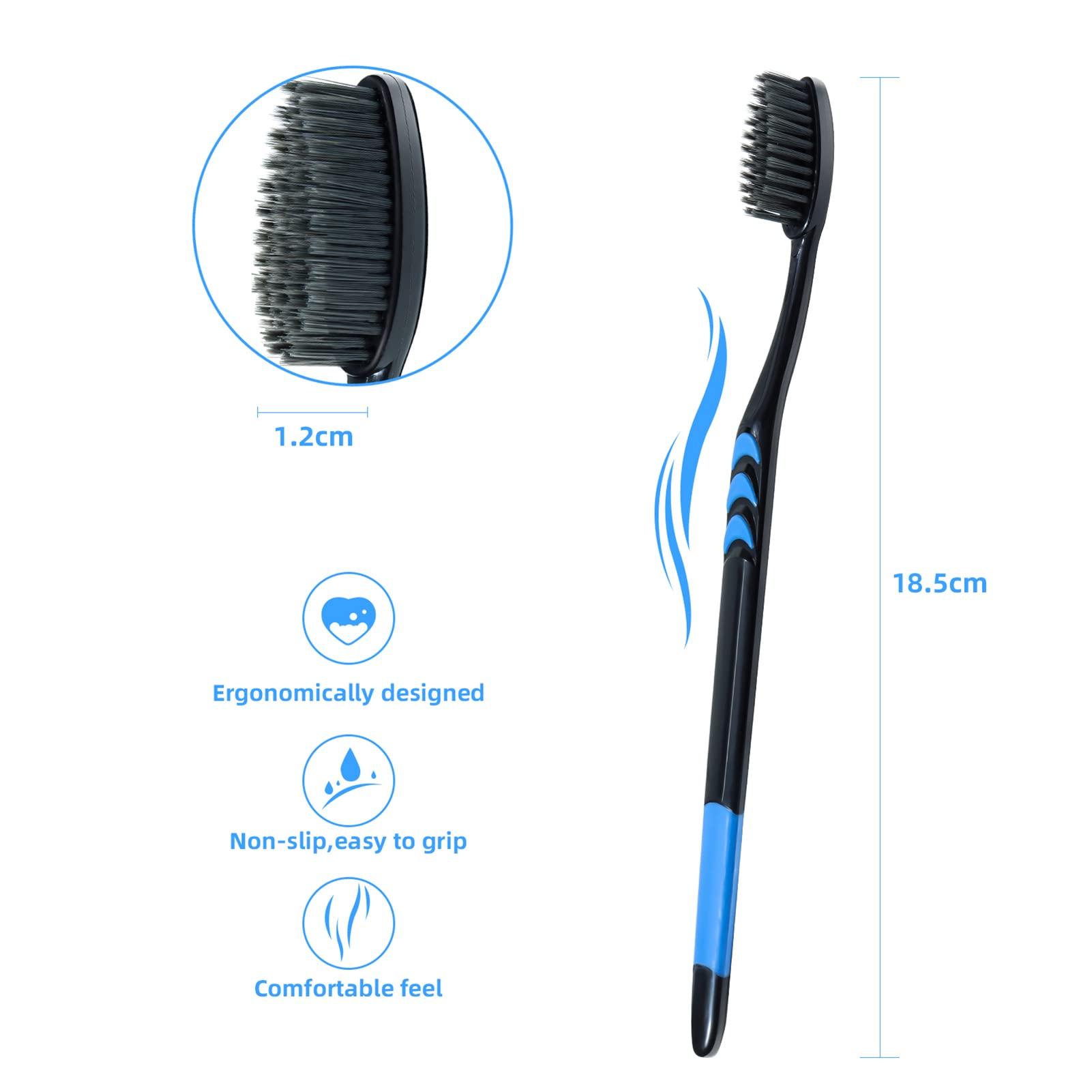 Egoguys Travel Toothbrush Activated Charcoal Bristle Adsorption Plaque Bacteria Keep Breath Fresh Slim Soft Bristles Deep Clean Tooth Prevent Bleeding Gums Teeth Whitening Brush (10 Pack in 5 Colors)