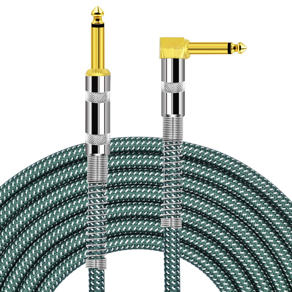 tisino Guitar Cable 10 ft, 1/4 inch Cable Straight to Right Angle Guitar Cord Instrument Cable for Electric Guitar, Bass, Amp, Keyboard, Mandolin - Green