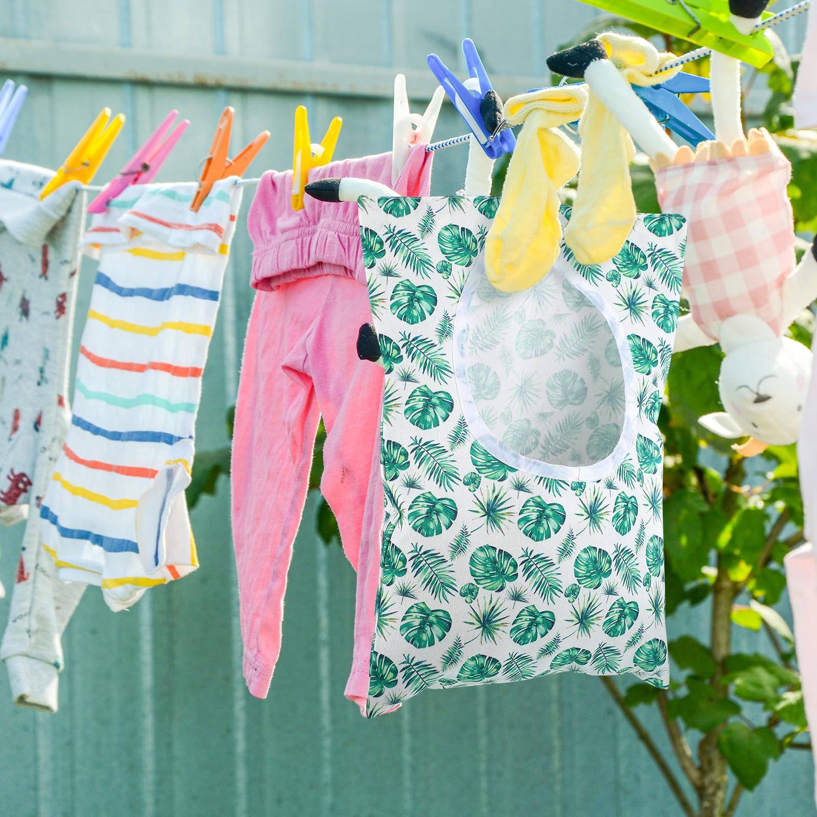 Hsei 3 Pcs Fall Clothespin Bag with Hanging Hook Laundry Clothes Pin Holder 15 x 11 in Waterproof Clothes Pin Hanging Bag Clothespin Storage Organizer with Large Opening for Clothesline (Flamingo)