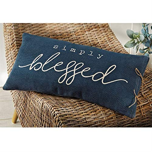 Mud Pie Simply Blessed Pillow, 12" x 24", Blue