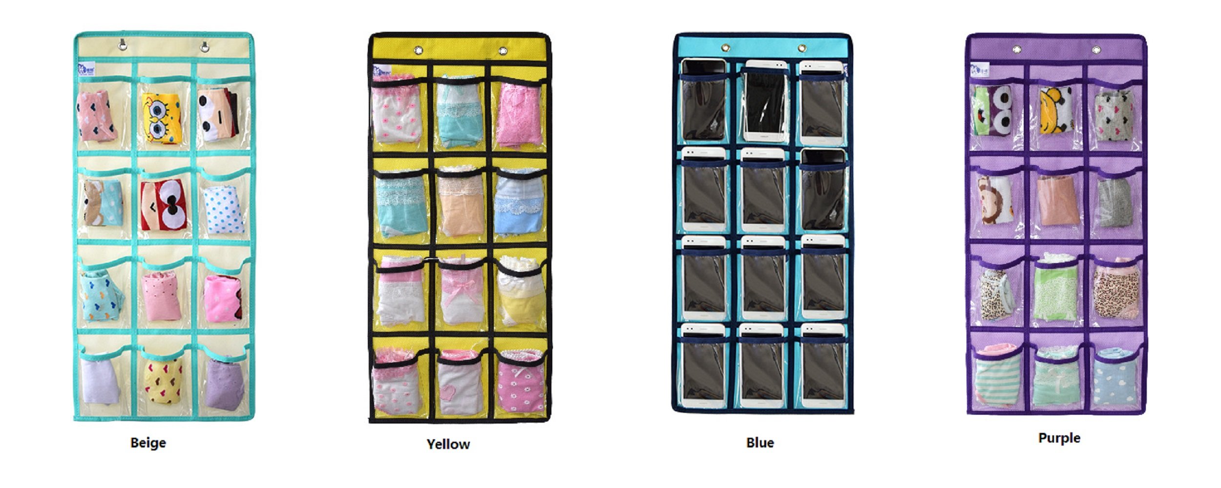 NIMES Hanging Closet Underwear Sock Jewelry Storage Over The Door Classroom Cell Phone Calculator Organizer 12 Clear Pockets (Blue)
