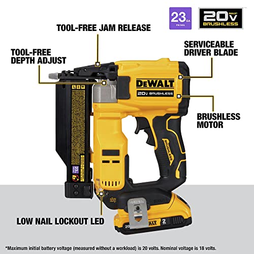 DEWALT ATOMIC Compact Series⢠20V MAX* Brushless Cordless 23 Ga. Pin Nailer Kit (DCN623D1)